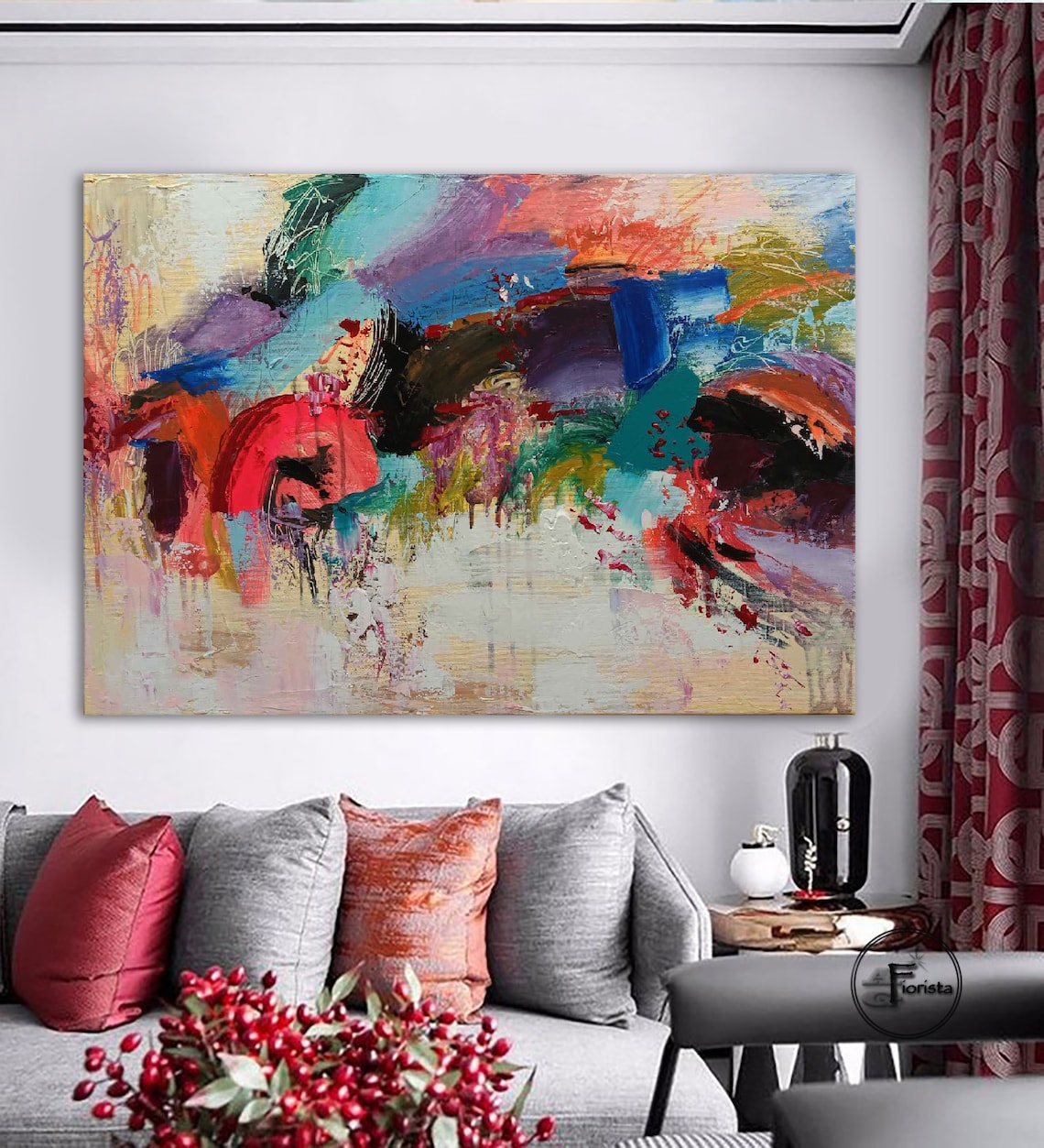 Abstract Colorful Canvas Painting Vivid Artworks Giant Art Modern Wall ...