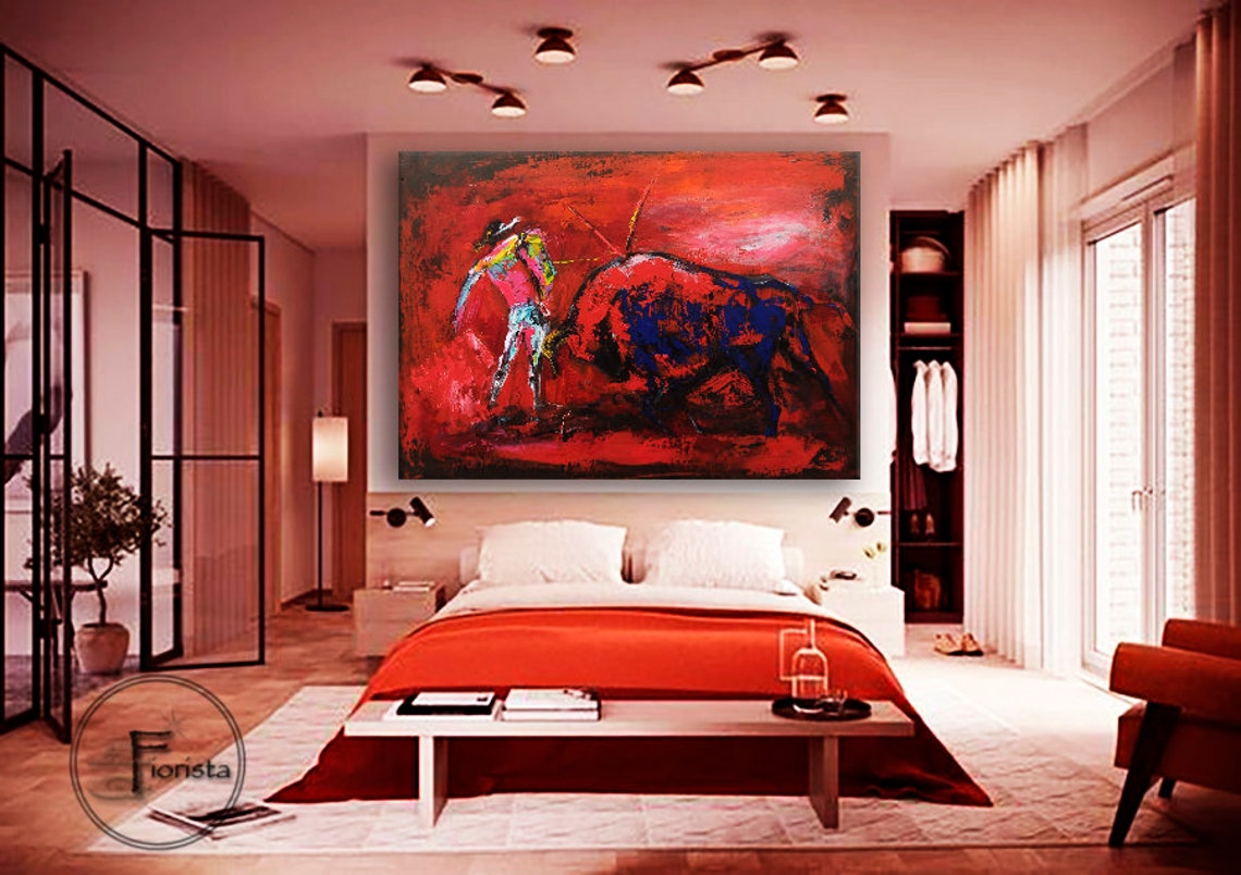 Large Abstract Painting Bullfighting Bull Art Bullfighting - Etsy