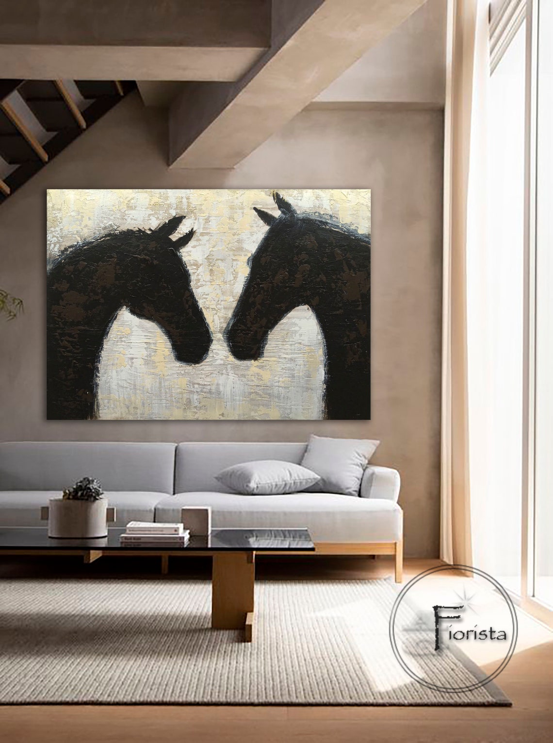 Two Horses Oil Painting on Canvas Abstract Horse Love Painting - Etsy