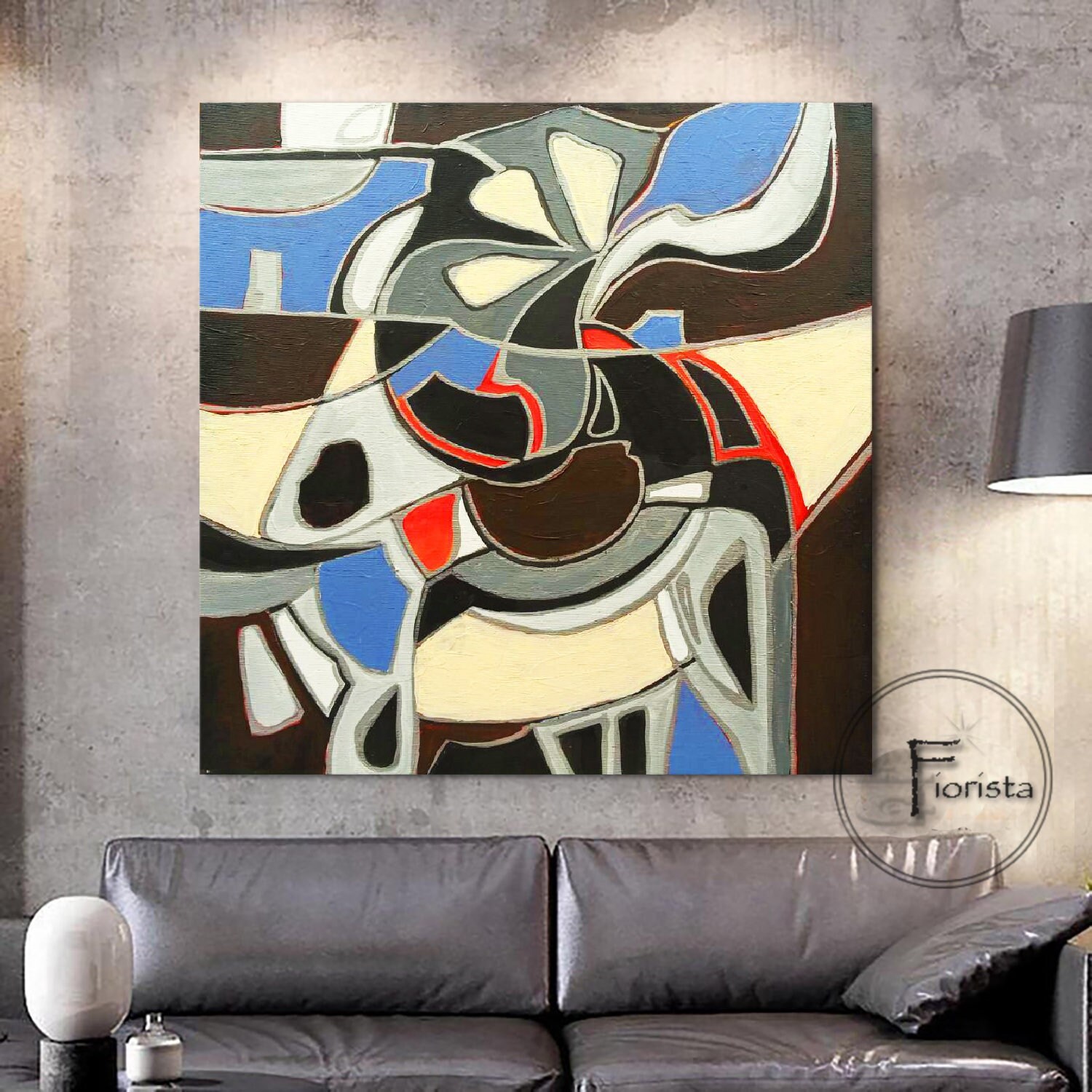 Abstract Painting African Art Blue Wall Art Red Color Painting ...