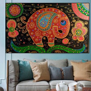 Еlephant Original Optimistic Painting Oil Acrylic Paintings on Canvas ...
