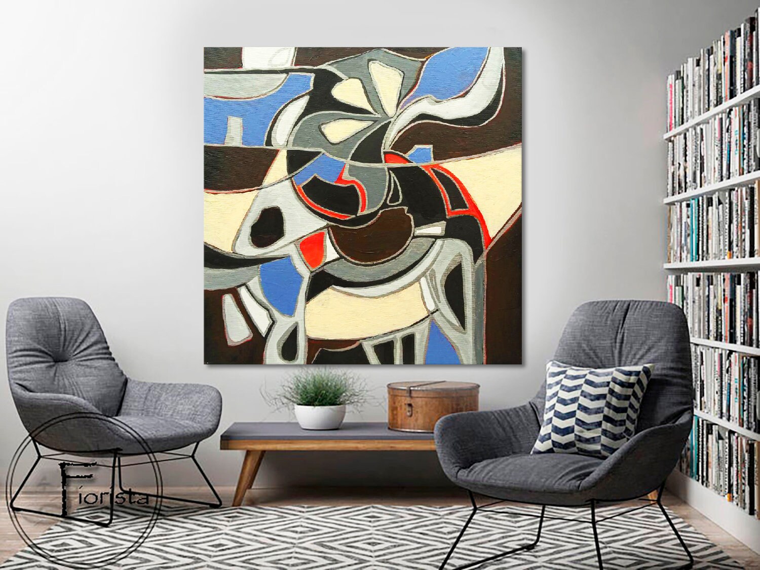 Abstract Painting African Art Blue Wall Art Red Color Painting ...