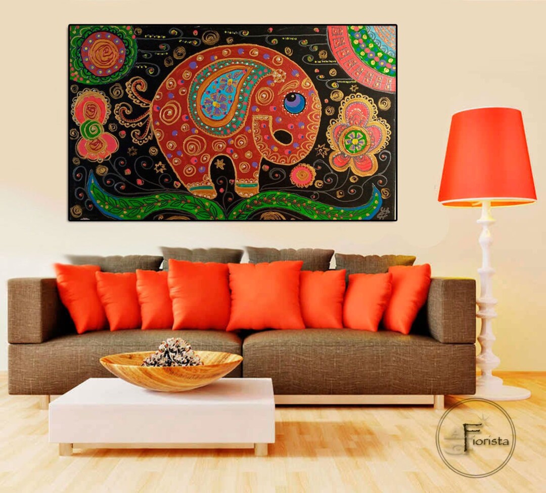 Еlephant Original Optimistic Painting Oil Acrylic Paintings on Canvas ...