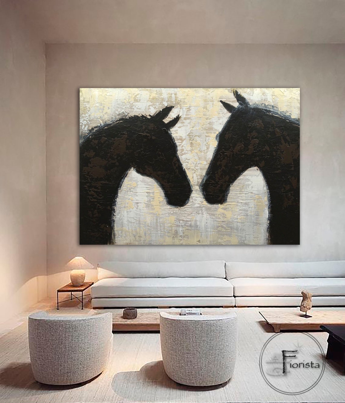 Two Horses Oil Painting on Canvas Abstract Horse Love Painting - Etsy