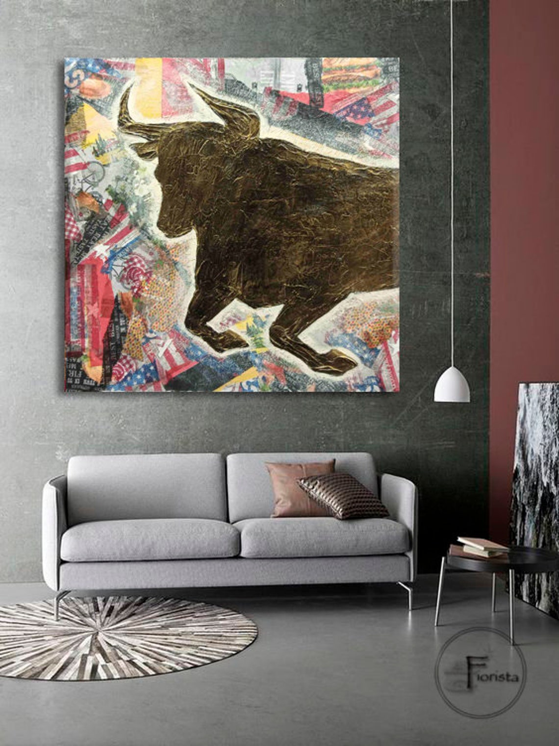 Abstract Running Bull Big Modern Painting American Bull | Etsy