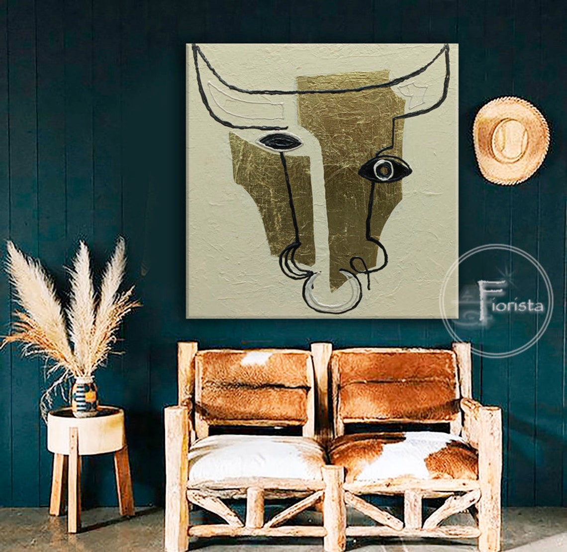 Abstract bull art gold texture 3d original painting bull art | Etsy