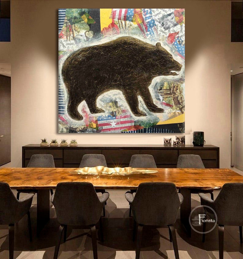 Abstract bear Big modern painting American bear Textured | Etsy