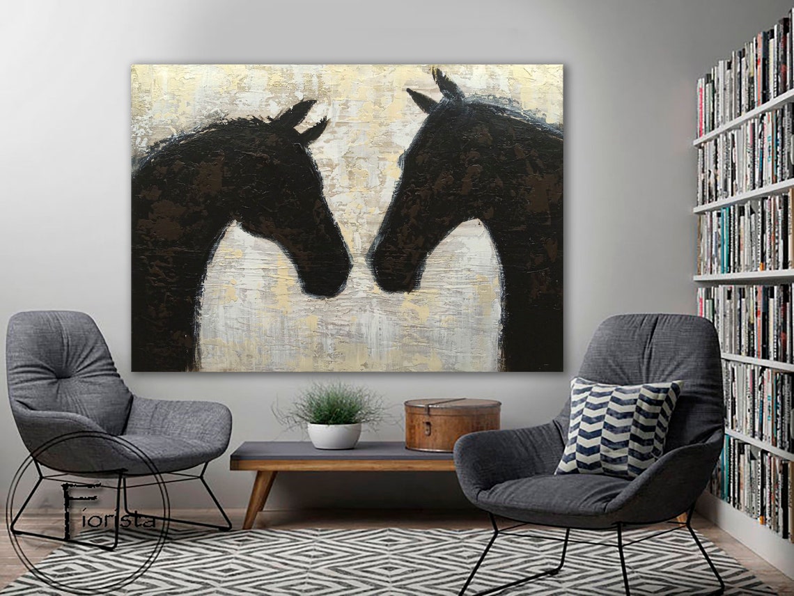 Two Horses Oil Painting on Canvas Abstract Horse Love Painting - Etsy