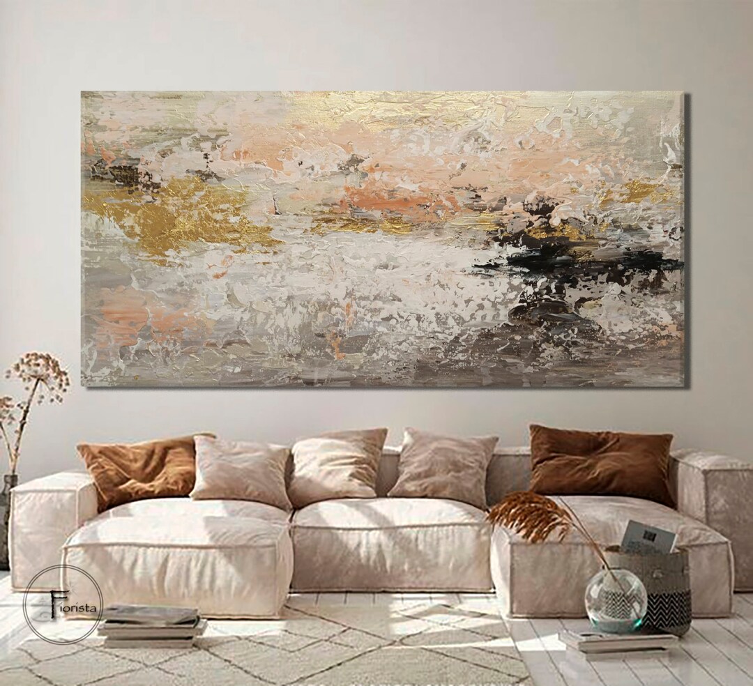 Beige Bohemian Painting White and Beige Minimalist Painting Beige Wall ...