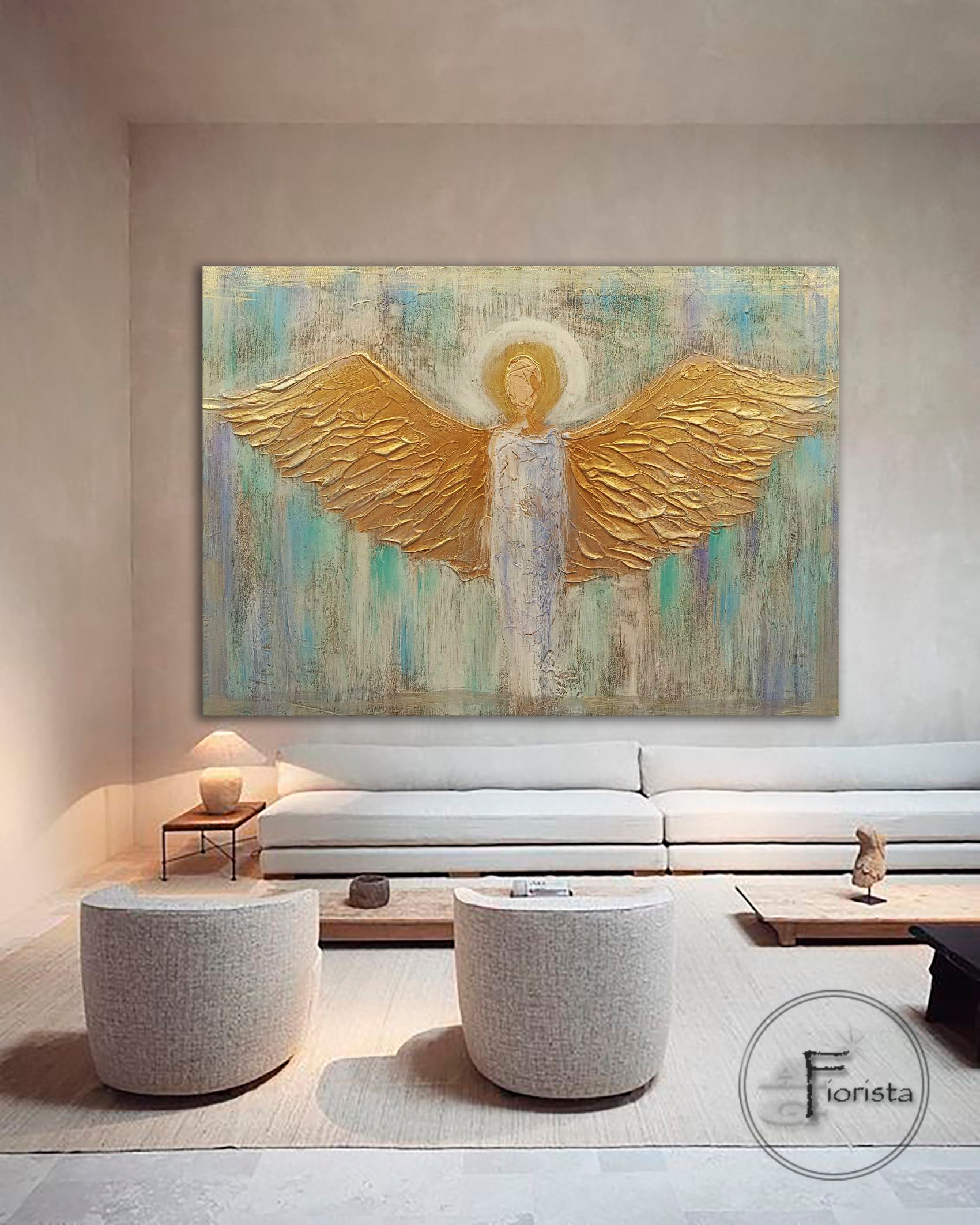 Angel Painting Texture Angel Wings Golden Art 3d Religious | Etsy