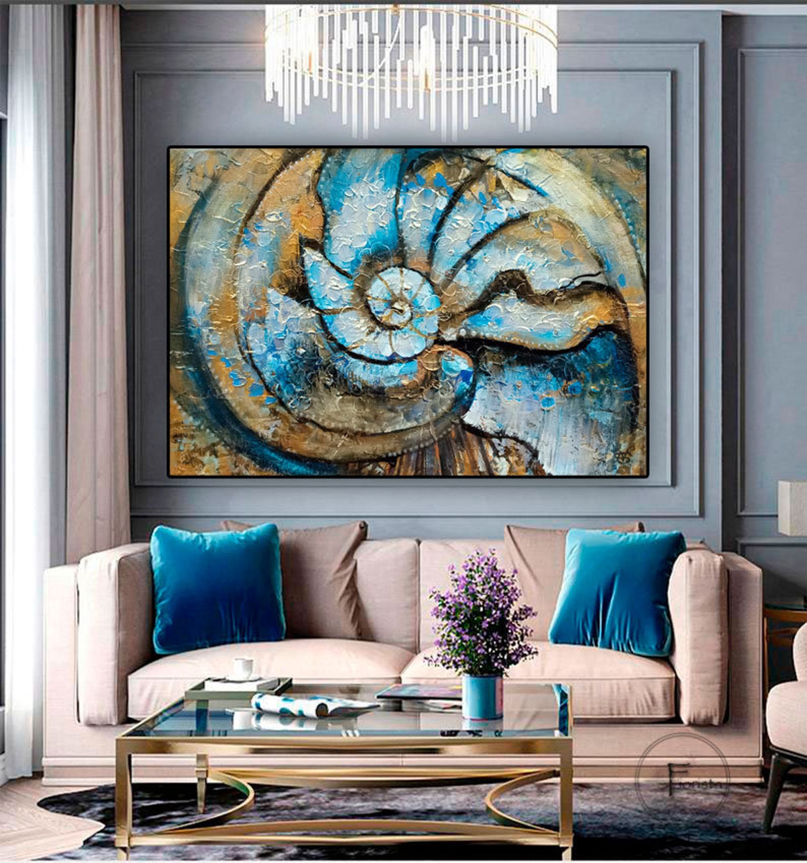 Gold Shell Texture Wall Painting Oversized Oil Painting Abstract ...