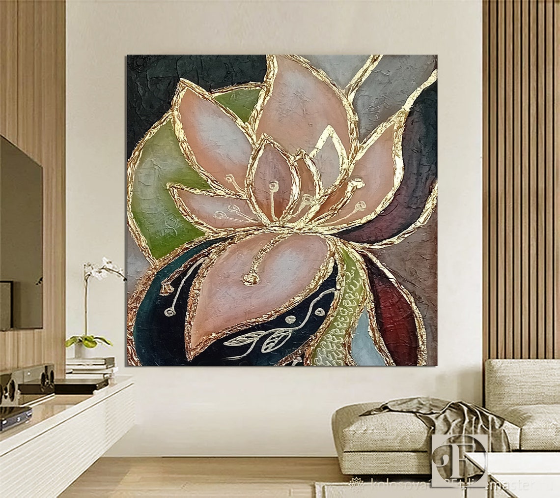 Large Original Lotus Painting Abstract Flower Oil Painting on Canvas ...
