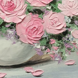 3D Textured Flowers Painting on Canvas, Original Pink Rose, Large Wall ...