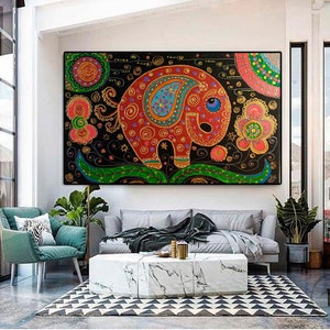 Еlephant Original Optimistic Painting Oil Acrylic Paintings on Canvas ...
