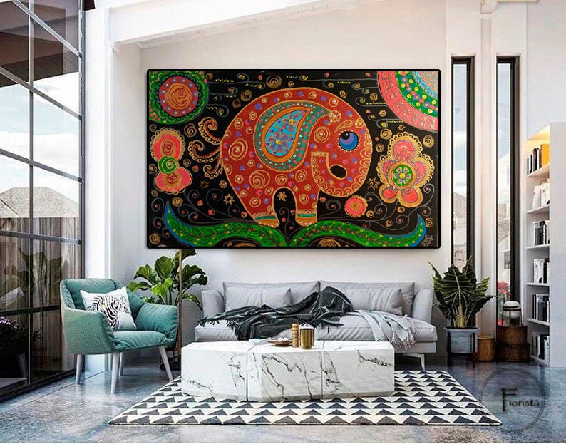 Еlephant Original Optimistic Painting Oil Acrylic Paintings on Canvas ...