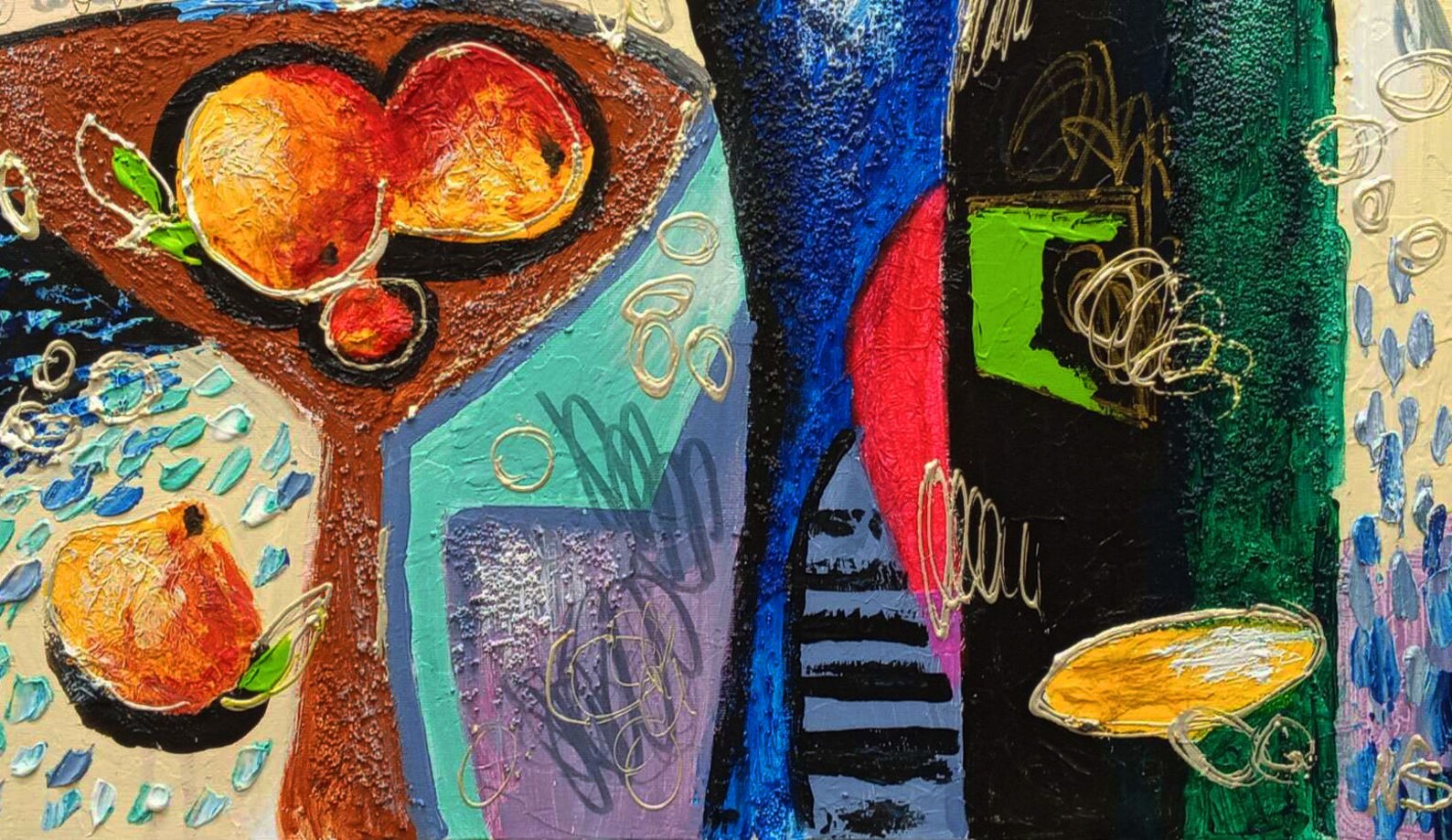 Still Life Abstract Painting,kitchen Wall Art, Kitchen Fruit Oil Paint ...