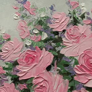 3D Textured Flowers Painting on Canvas, Original Pink Rose, Large Wall ...