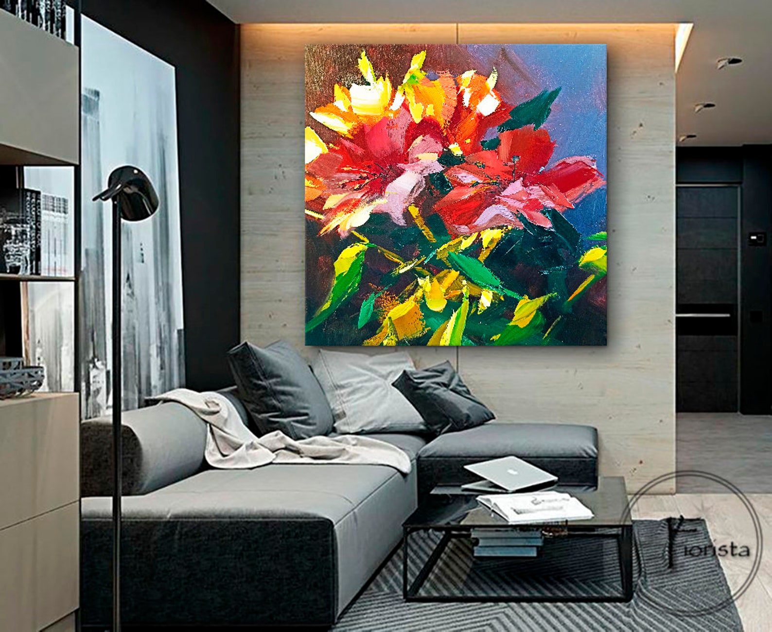 Abstract Flowers Painting on Canvas Modern Floral Artwork Neutral Wall ...