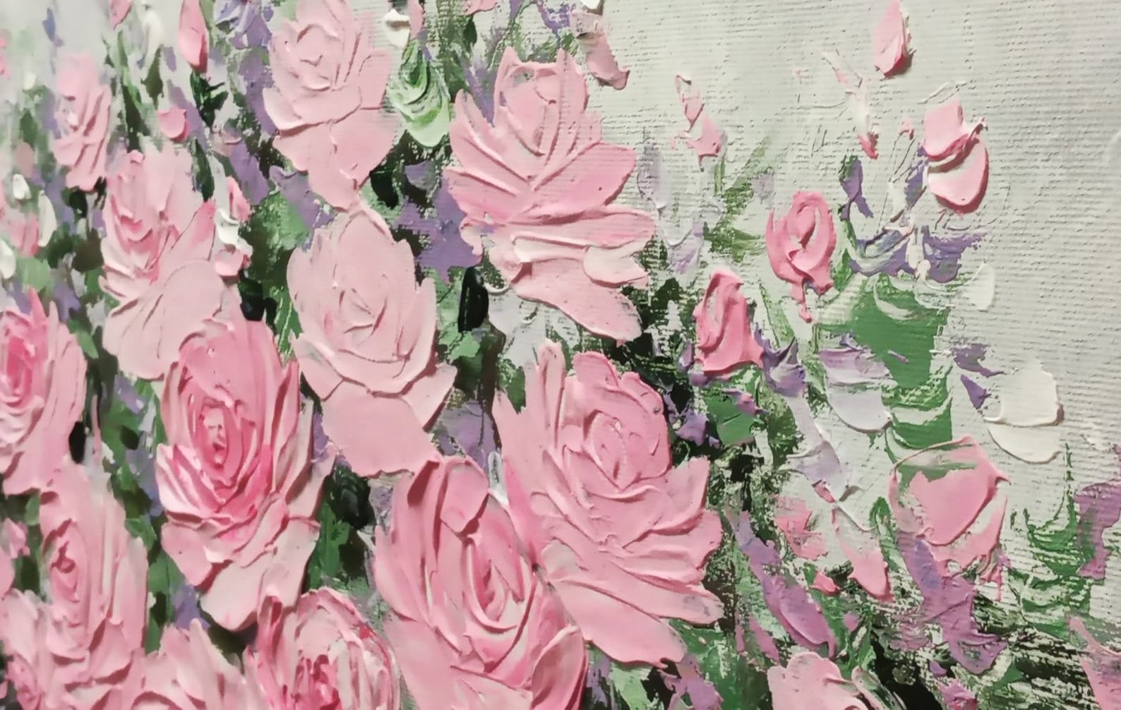 3D Textured Flowers Painting on Canvas, Original Pink Rose, Large Wall ...