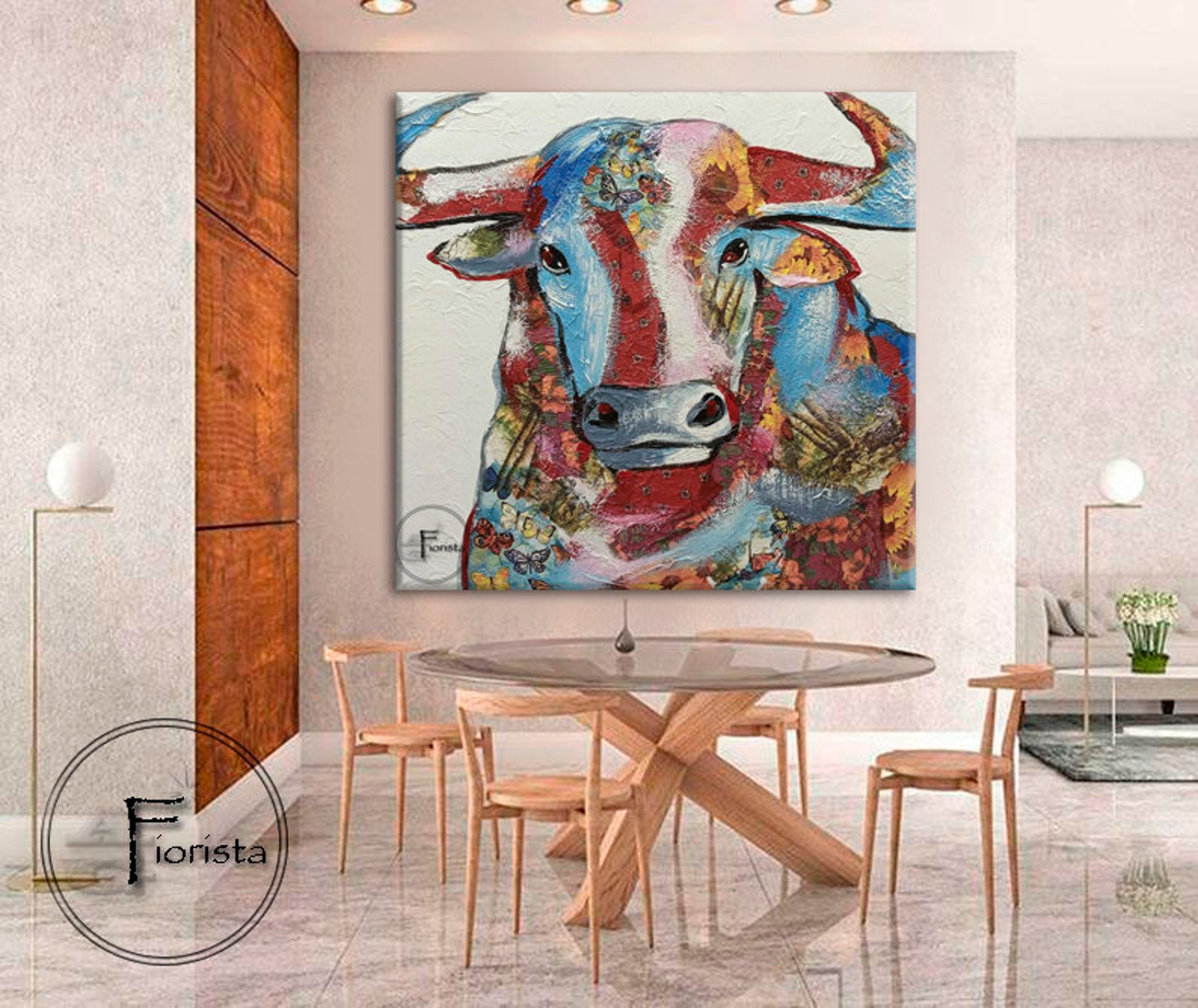 Large Textured Bull Bull Art Bright Modern Decor With Bull - Etsy