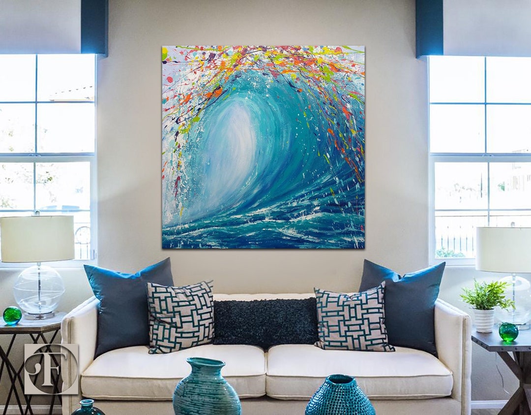 Abstract Ocean Waves Painting, Texture Waves Painting on Canvas ...