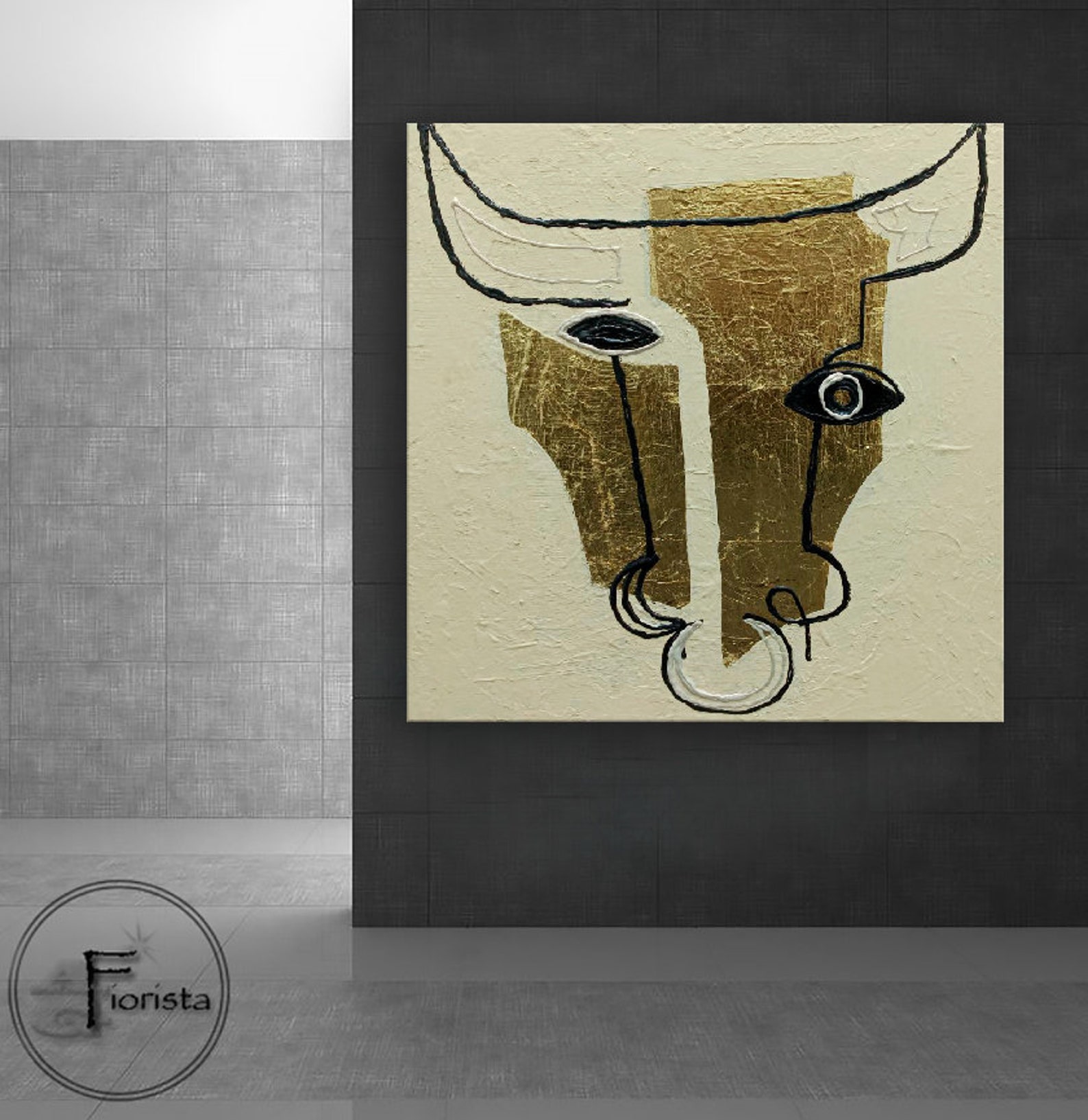 Abstract Bull Art Gold Texture 3d Original Painting Bull Art Large ...