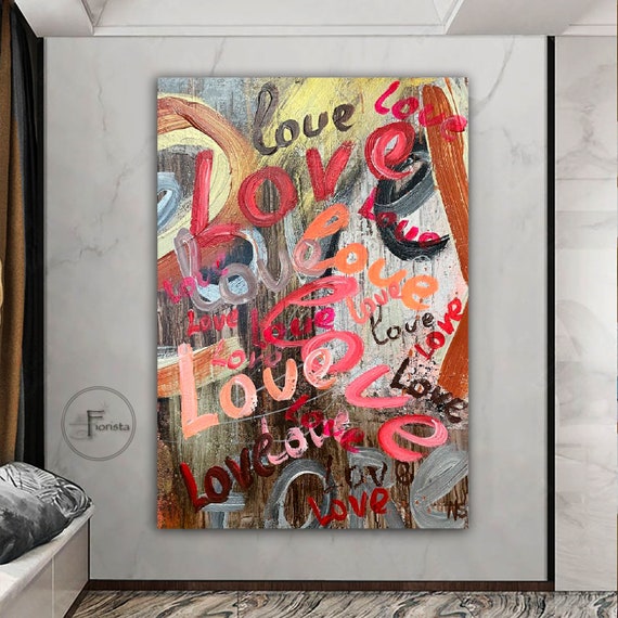 Large Abstract Love Painting on Canvas in Bright Colors - Etsy