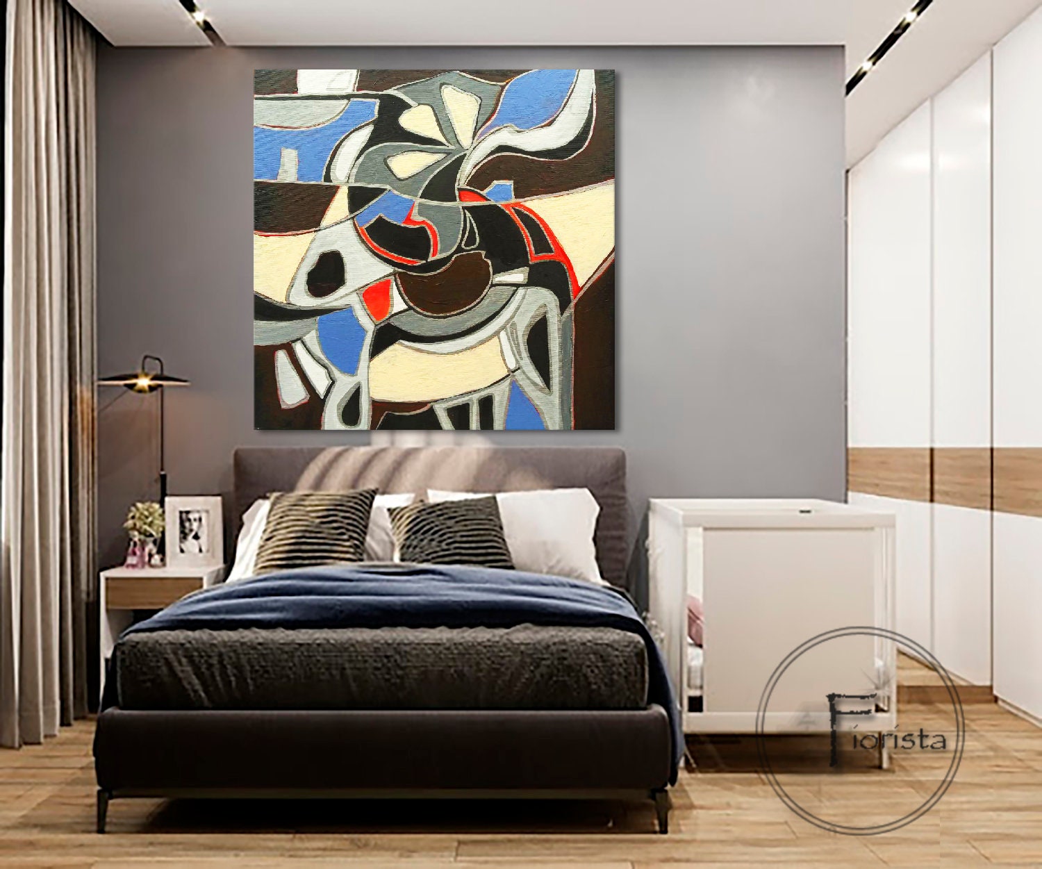 Abstract Painting African Art Blue Wall Art Red Color Painting ...