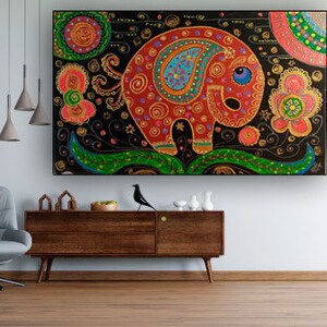 Еlephant Original Optimistic Painting Oil Acrylic Paintings on Canvas ...
