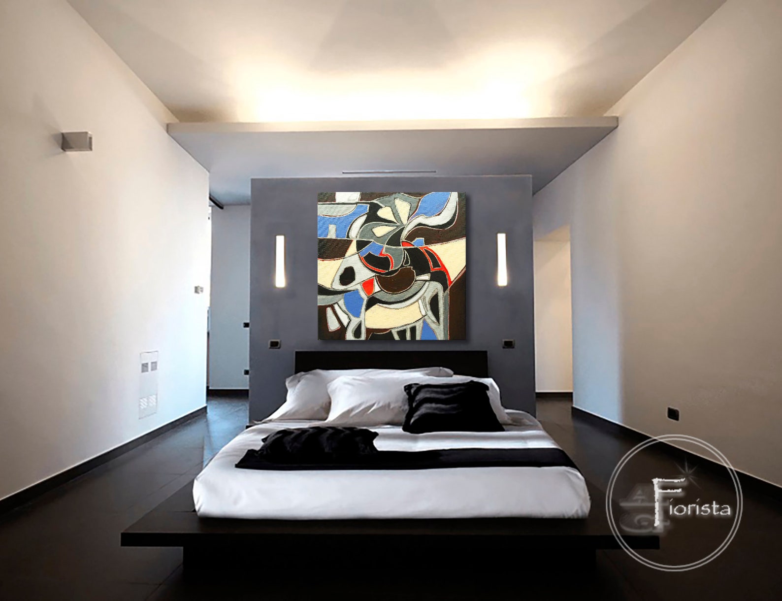 Abstract Painting African Art Blue Wall Art Red Color Painting ...