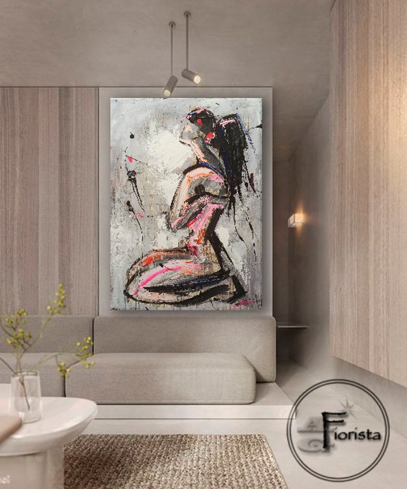 Abstract Nude Girl Female Art Nude Original Drawing Pink Art Etsy