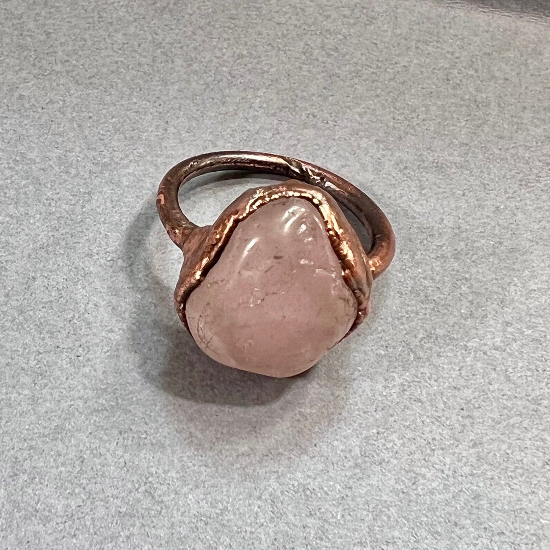 Rose Quartz, Copper Ring, Rose Quartz Ring, Copper Electroplated, Pink ...