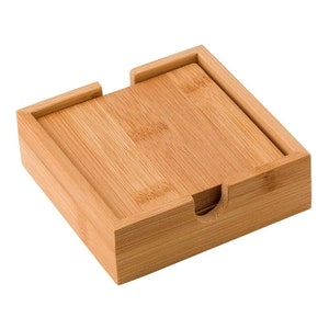 Square Bamboo Coasters With Holder (4pcs Coaster + 1 Storage Box ...