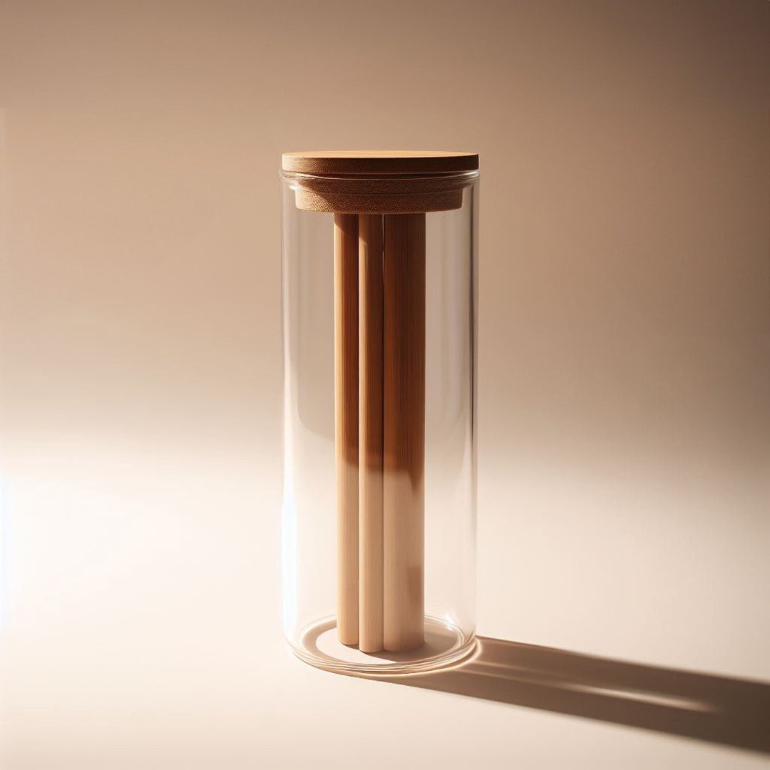 Modern Round Glass Cylinder Jar Container With Bamboo Wood Lid| Mid ...