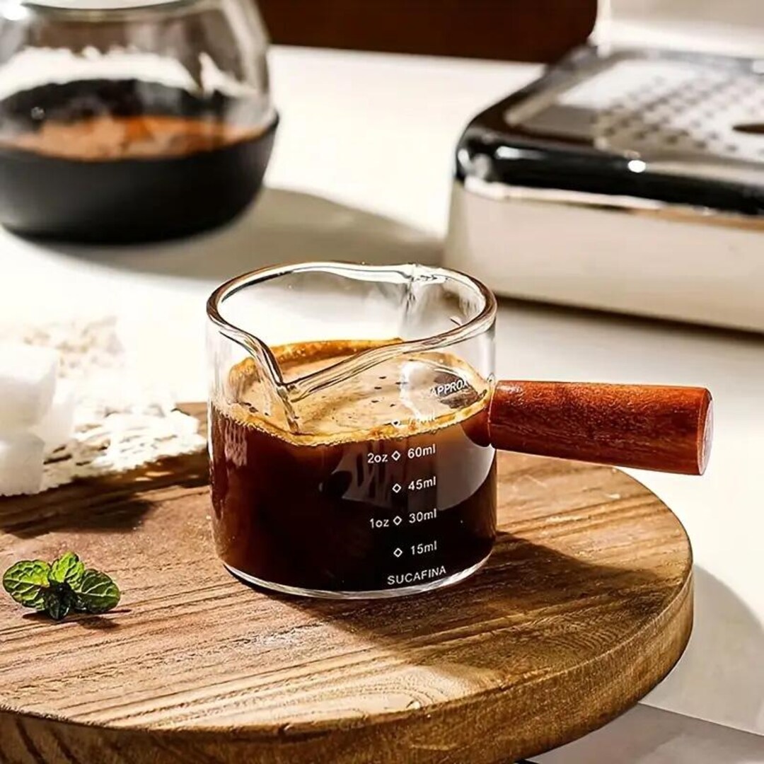 Double Shot Espresso Glass With Wood Handle Double Spout for Precise ...