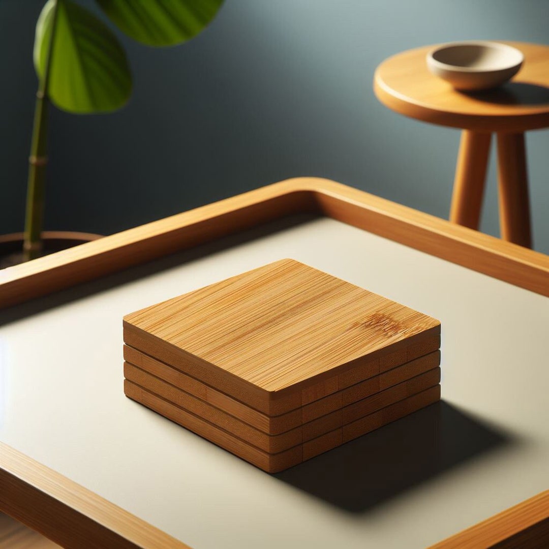 Square Bamboo Coasters With Holder (4pcs Coaster + 1 Storage Box ...