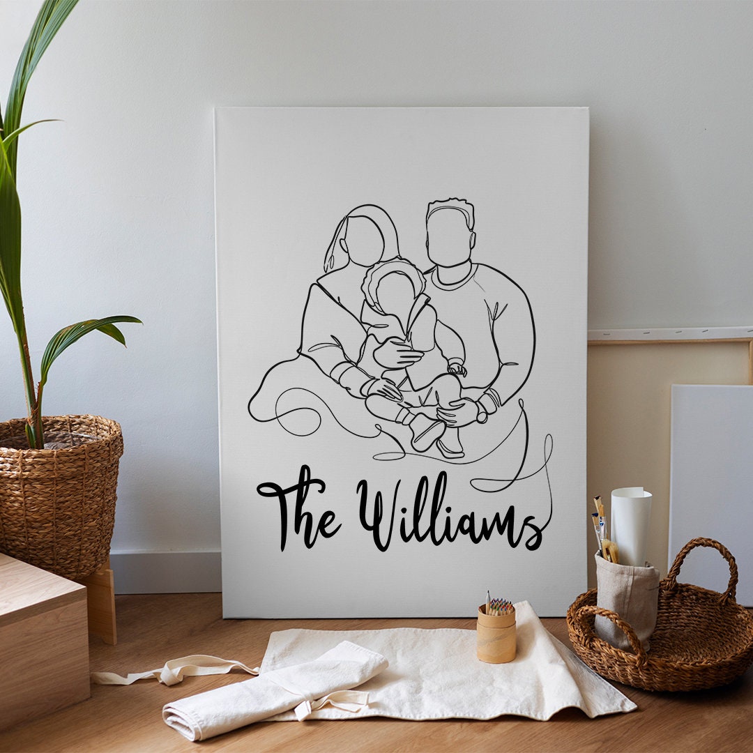 One Line Drawing: Custom Couple Portrait, Personalized Family Art Gift ...