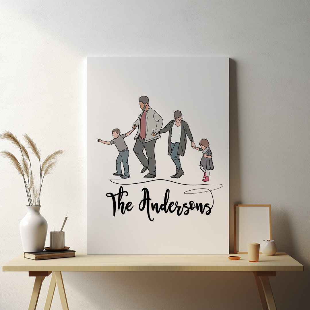 One Line Drawing: Custom Couple Portrait, Personalized Family Art Gift ...