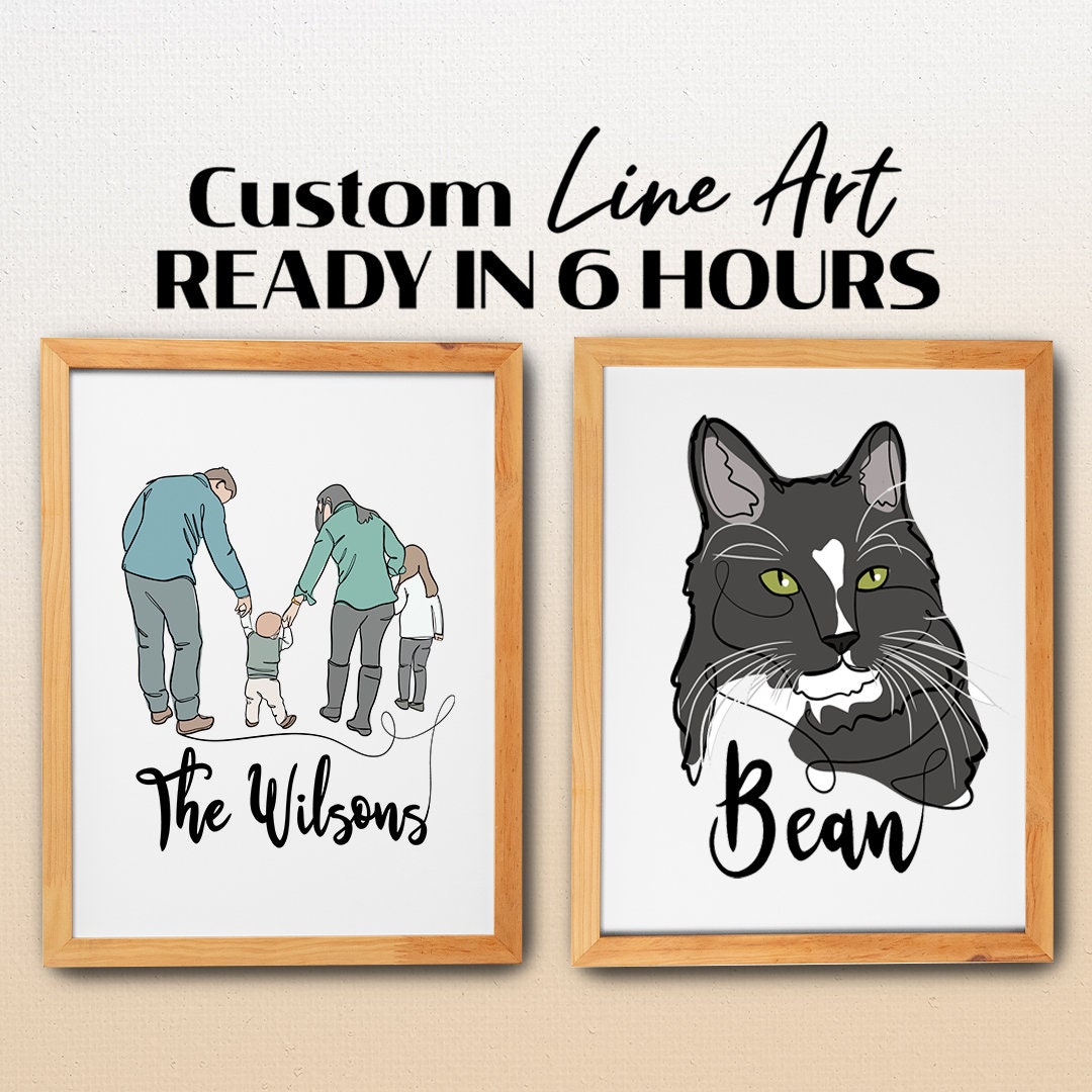 Custom Line Art Digital Portrait, Line Art From Photo, Personalized ...
