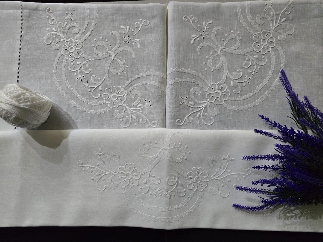Rich Pure Linen Sheet Bellora With Hand-stitched Embroidery White Color ...