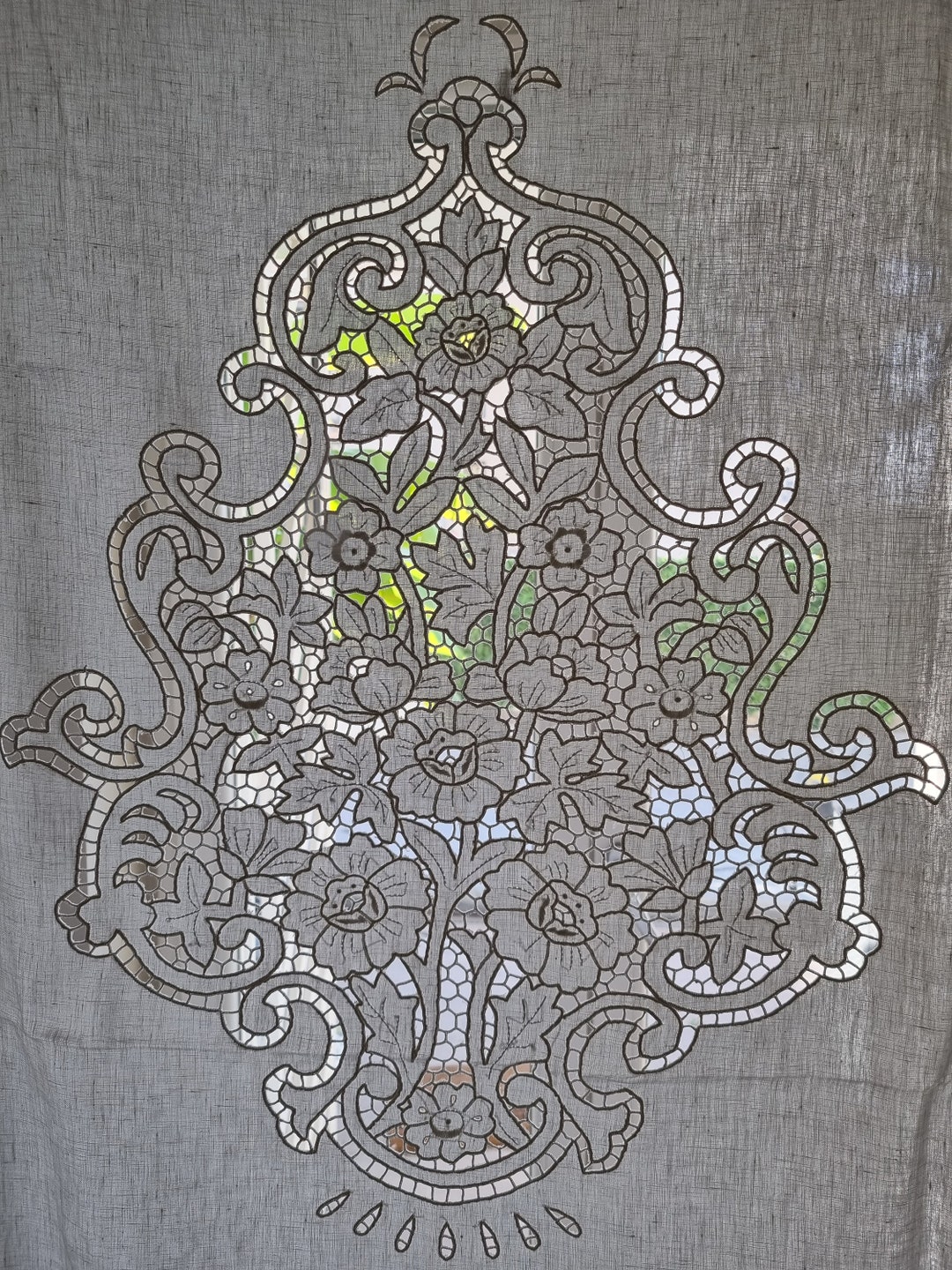 Very Precious Curtain in Pure Bellora Linen With Hand Carving ...
