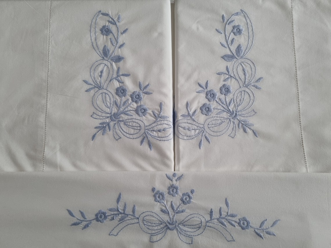 Machine Embroidered Sheet in Pure Cotton Percale of the Highest Quality ...