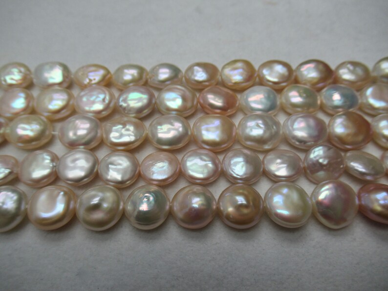Freshwater Peach Coin Pearl Strand 11-12mm and 12-13mm Natural Color ...