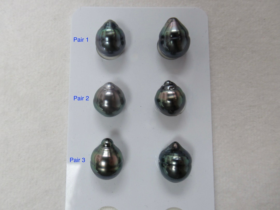 South Sea Tahitian Drop-shape Pearl Pair 10-11mm Dark Circle' Pearl ...
