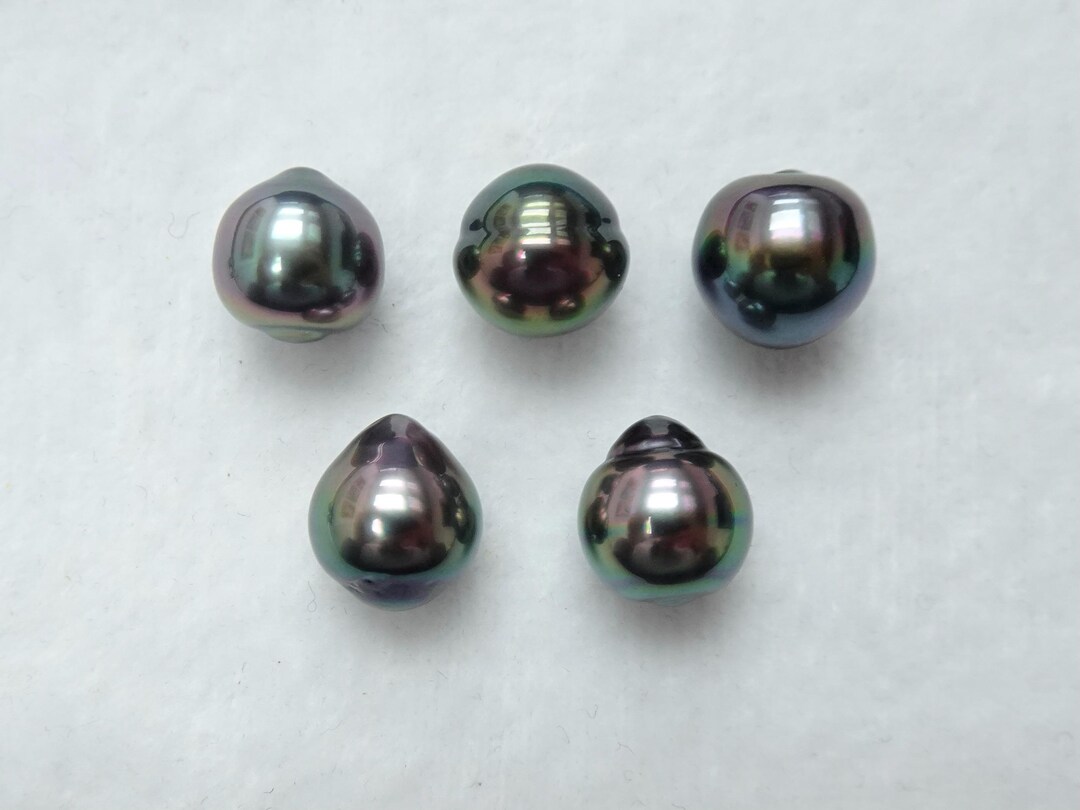 PEACOCK Tahitian Pearls - SET OF 5 Pearls - Natural Vibrant Colors ...