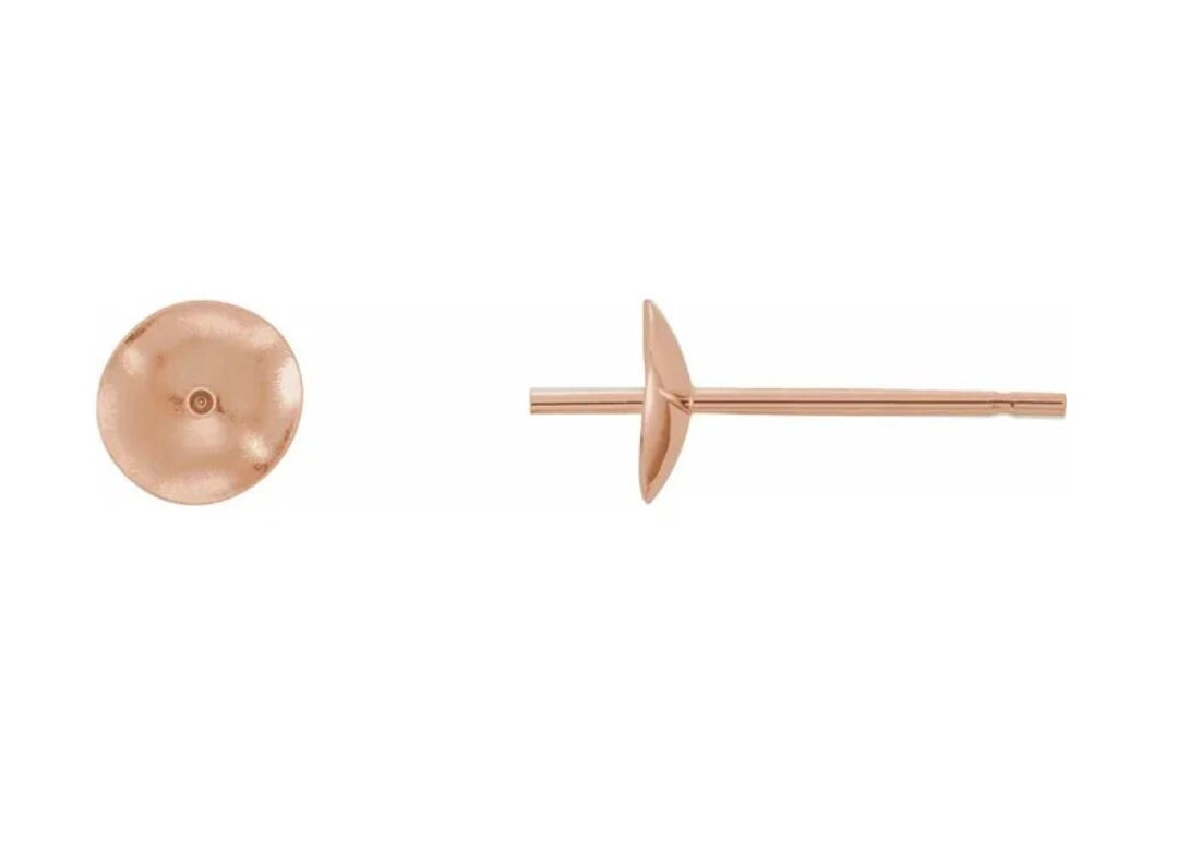 1 PAIR of 14k Solid Rose Gold Posts With Cups for Pearl Stud Earrings ...