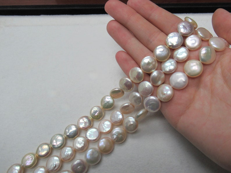 Freshwater Peach Coin Pearl Strand 11-12mm and 12-13mm Natural Color ...
