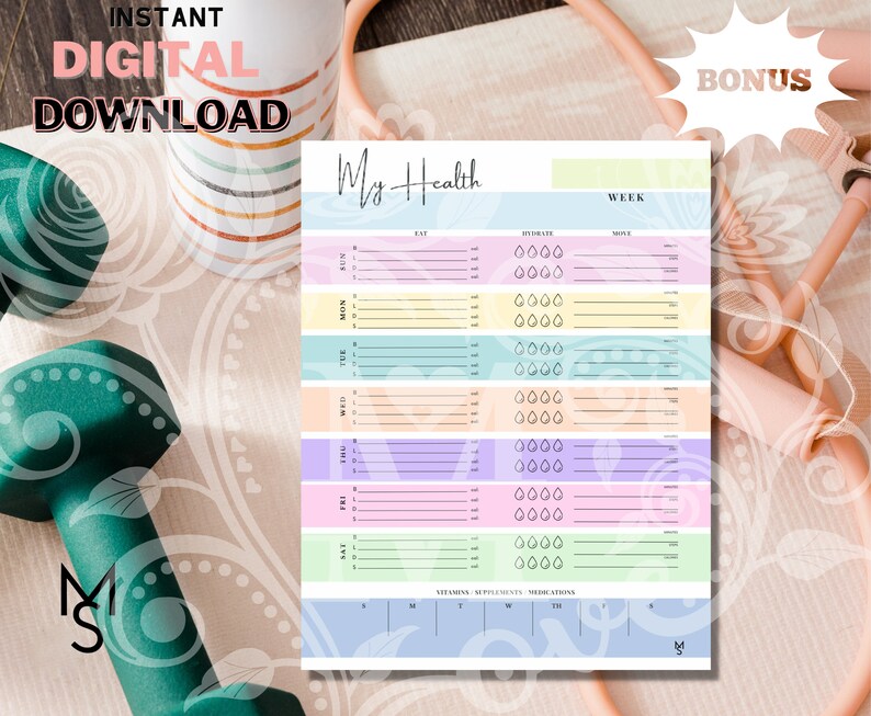 Printable Weekly Health Tracker - Printable Tracker + Fun Colors Bonus ...