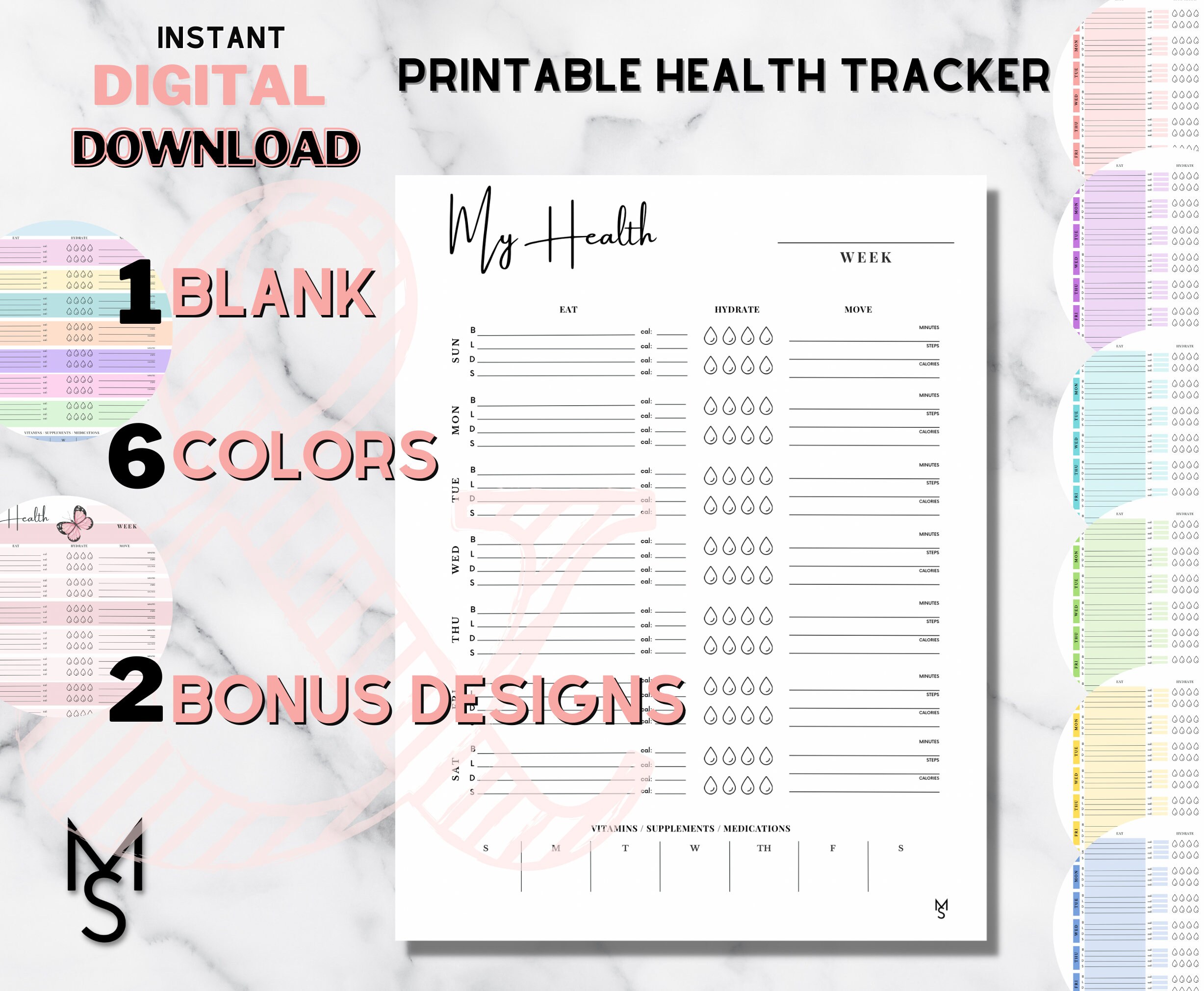 Printable Weekly Health Tracker - Printable Tracker + Fun Colors Bonus ...