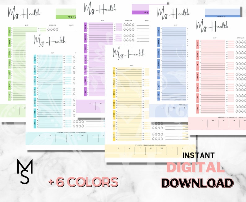 Printable Weekly Health Tracker - Printable Tracker + Fun Colors Bonus ...